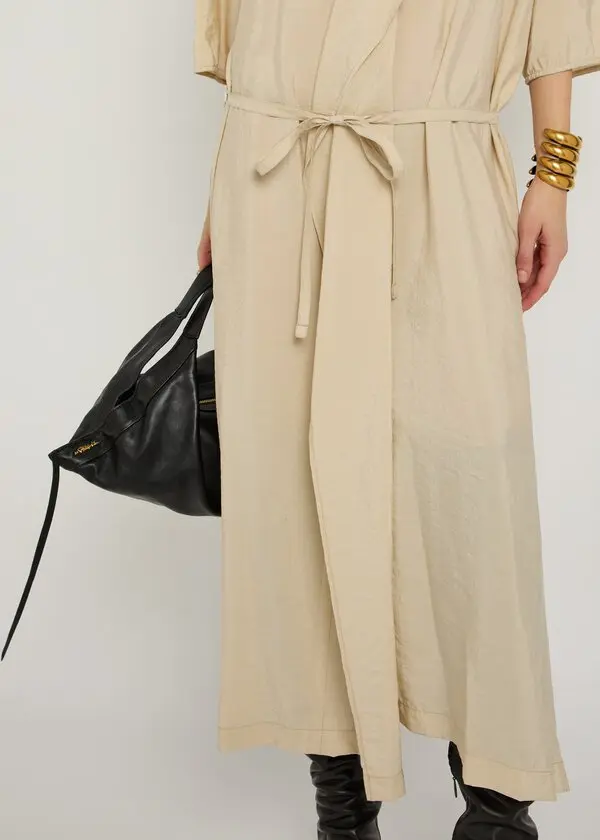 LEMAIRE Belted Brushed Silk-blend Midi Shirt Dress - Beige