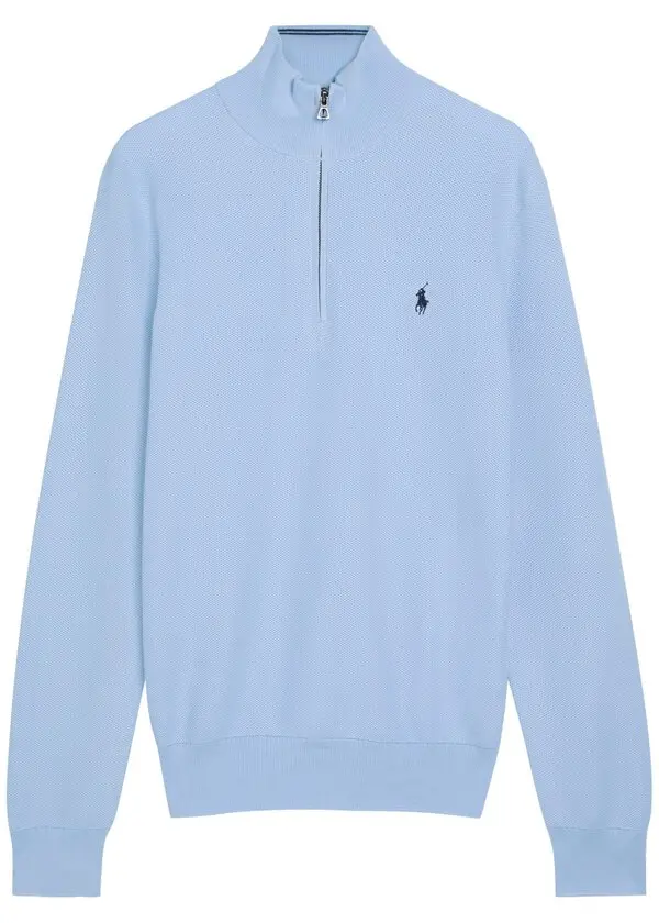 Polo Ralph Lauren Logo Half-zip Cotton Jumper - Light Blue