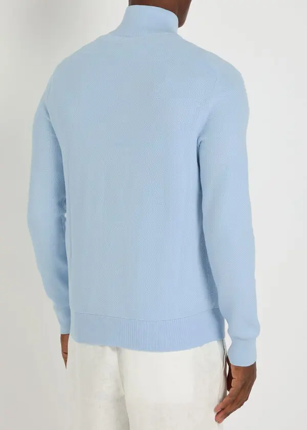 Polo Ralph Lauren Logo Half-zip Cotton Jumper - Light Blue