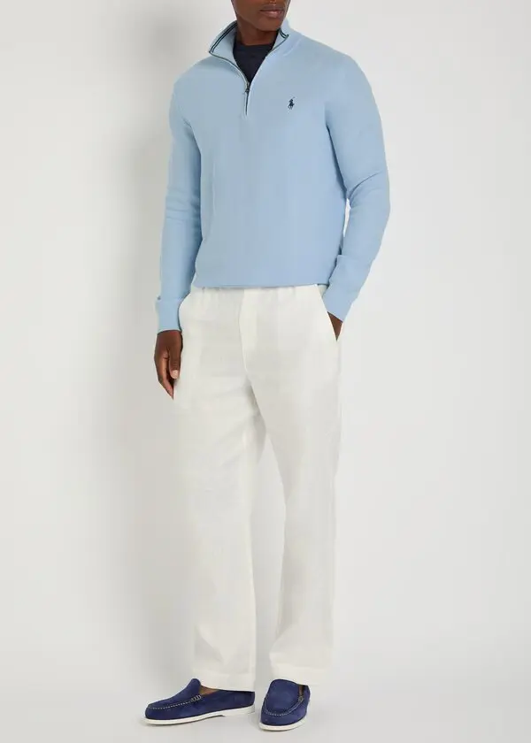 Polo Ralph Lauren Logo Half-zip Cotton Jumper - Light Blue