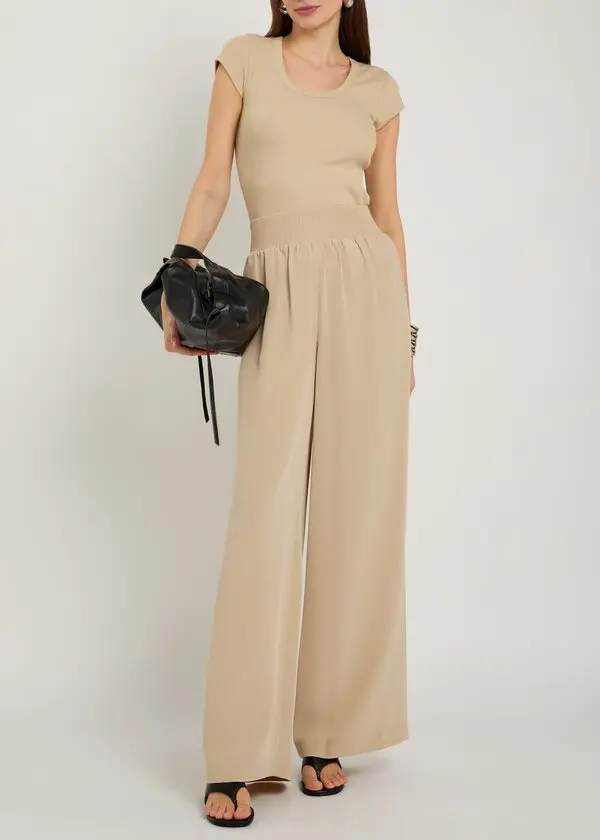 JOSEPH Nour Wide-leg Satin-twill Trousers - Beige