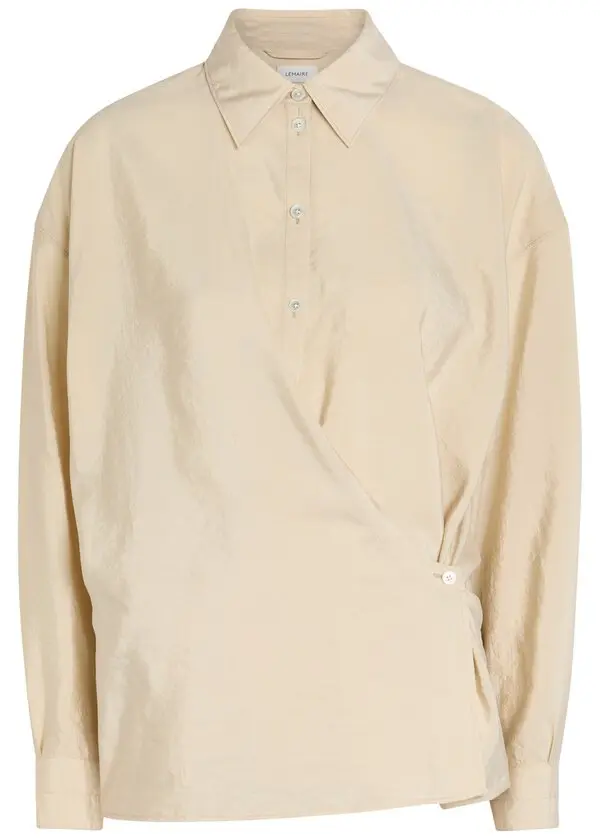 LEMAIRE Twisted Brushed Silk-blend Wrap Shirt - Beige