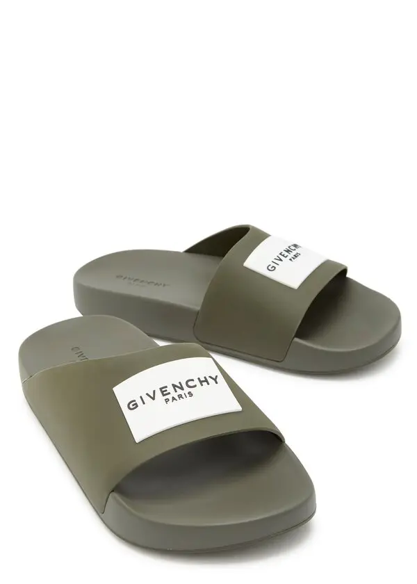 Givenchy Logo Rubber Sliders - Khaki