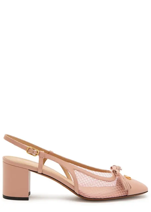Valentino Garavani Valet Du Roi 60 Mesh And Leather Slingback Pumps - Light Pink