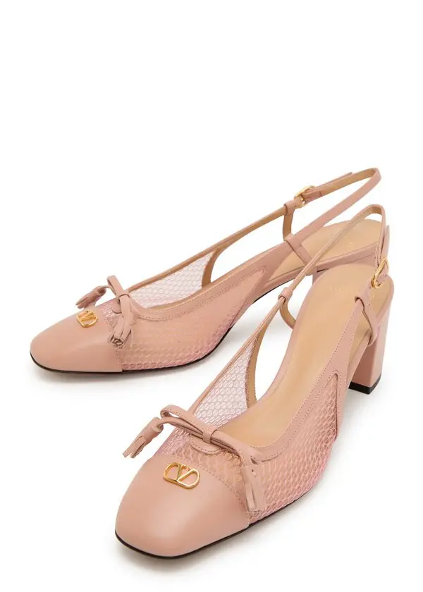 Valentino Garavani Valet Du Roi 60 Mesh And Leather Slingback Pumps - Light Pink