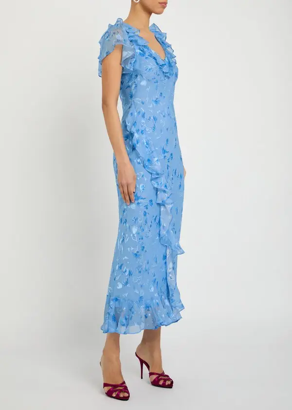 Rixo Meadow Devoré Silk-blend Midi Dress