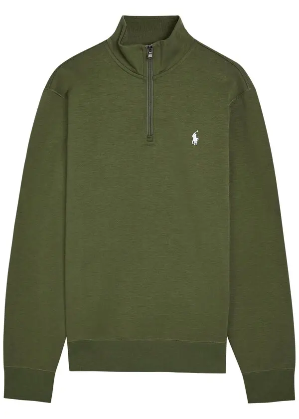 Polo Ralph Lauren Logo-embroidered Half-zip Cotton-blend Sweatshirt - Olive