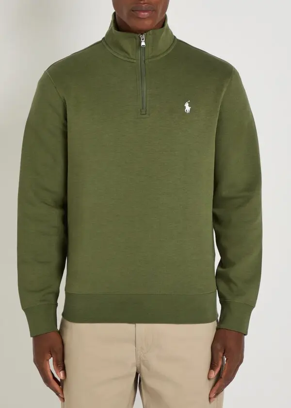Polo Ralph Lauren Logo-embroidered Half-zip Cotton-blend Sweatshirt - Olive