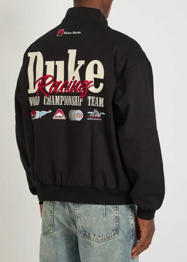 DUKE + DEXTER Racing Patchwork Appliqués Cotton Varsity Jacket