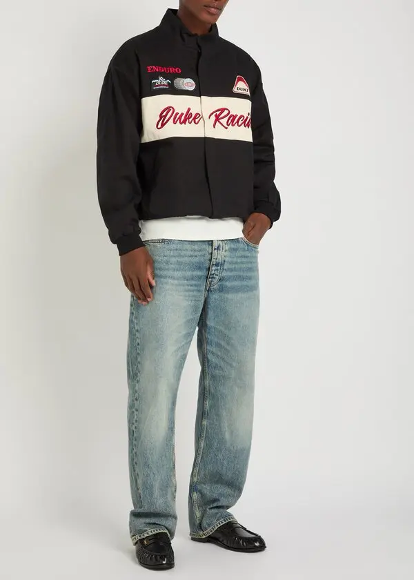 DUKE + DEXTER Racing Patchwork Appliqués Cotton Varsity Jacket