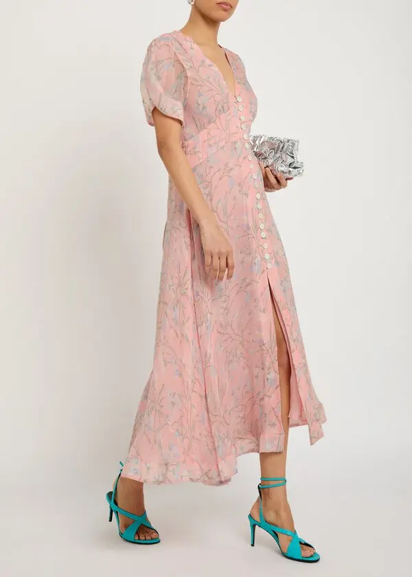 Rixo Floral-print Chiffon Midi Dress - Light Pink