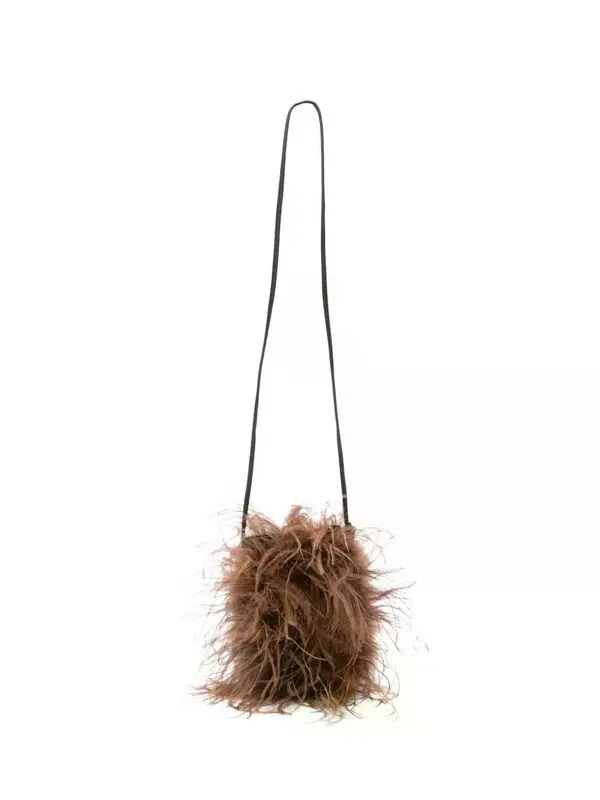 YVES SALOMON Ostrich Feather Satchel - Brown