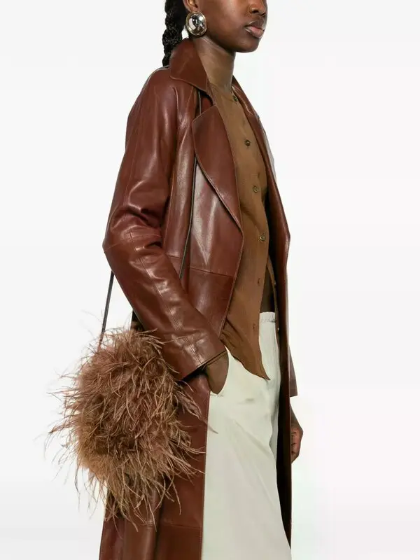 YVES SALOMON Ostrich Feather Satchel - Brown