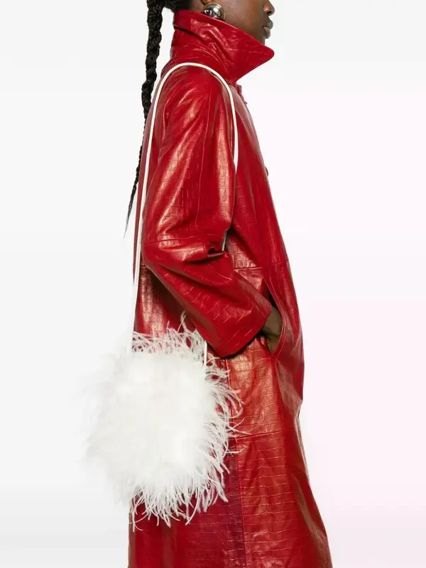 YVES SALOMON Feather Detail Cross Body Bag - White