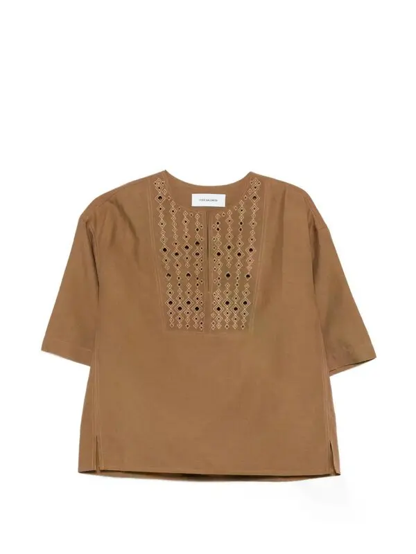 YVES SALOMON Cut-out Short-sleeve Top - Brown