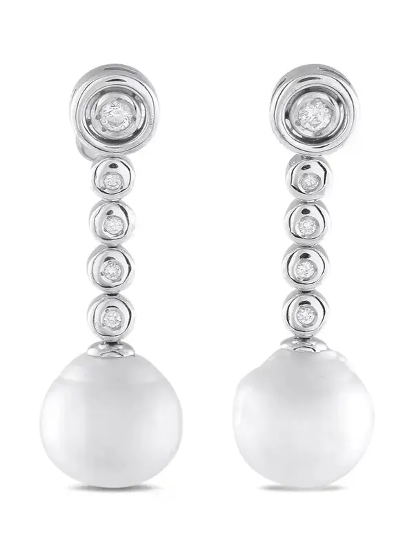 LB EXCLUSIVE 18k White Gold Diamond And Pearl Drop Earrings - Silver