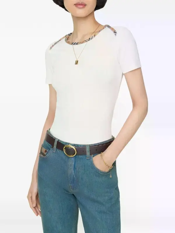 Burberry Check Trim Stretch Cotton T-shirt - Neutrals