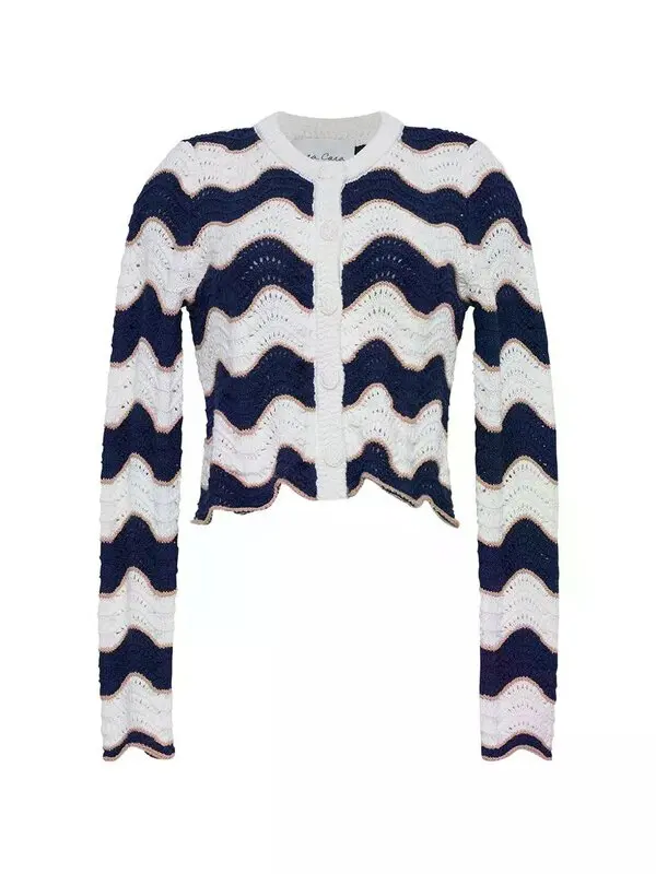 Cara Cara Jolene Wave-stripe Crochet Cardigan - Blue