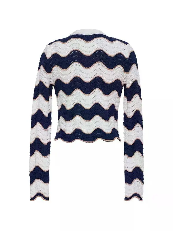 Cara Cara Jolene Wave-stripe Crochet Cardigan - Blue