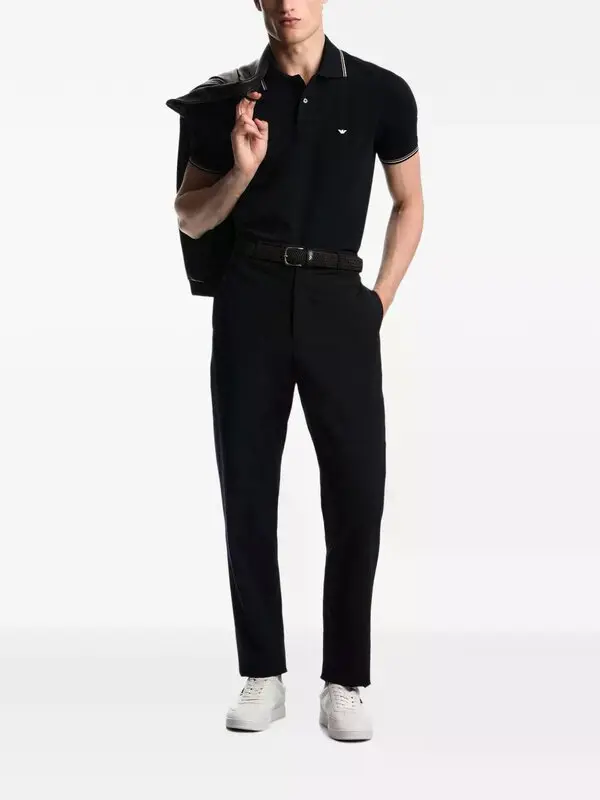 Emporio Armani Slim-fit Stretch Piqué Polo Shirt With Micro Eagle - Blue
