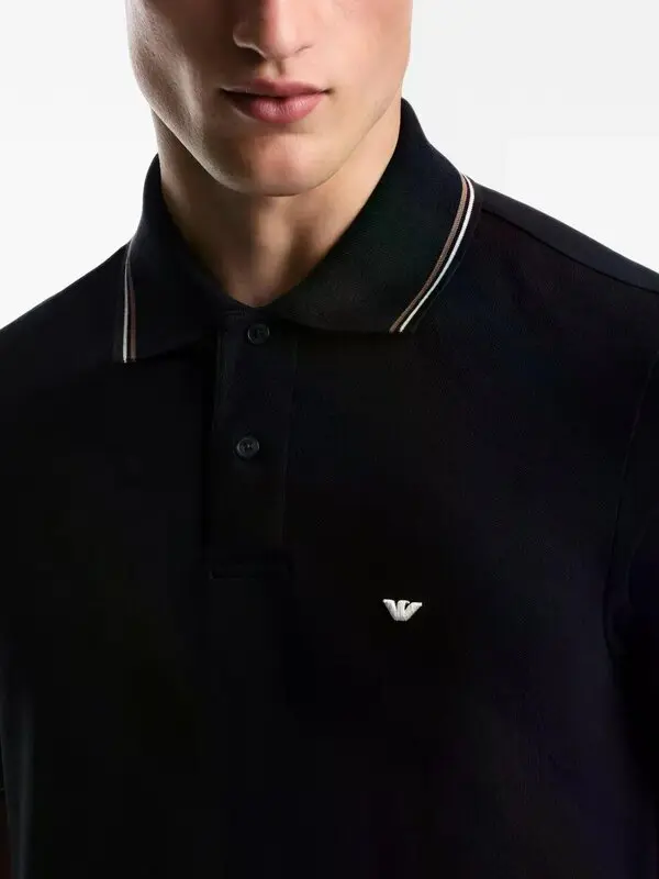 Emporio Armani Slim-fit Stretch Piqué Polo Shirt With Micro Eagle - Blue