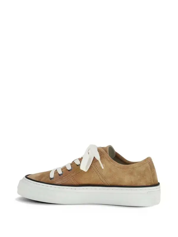 Brunello Cucinelli Monili Tab Suede Lace-up Sneakers - Neutrals