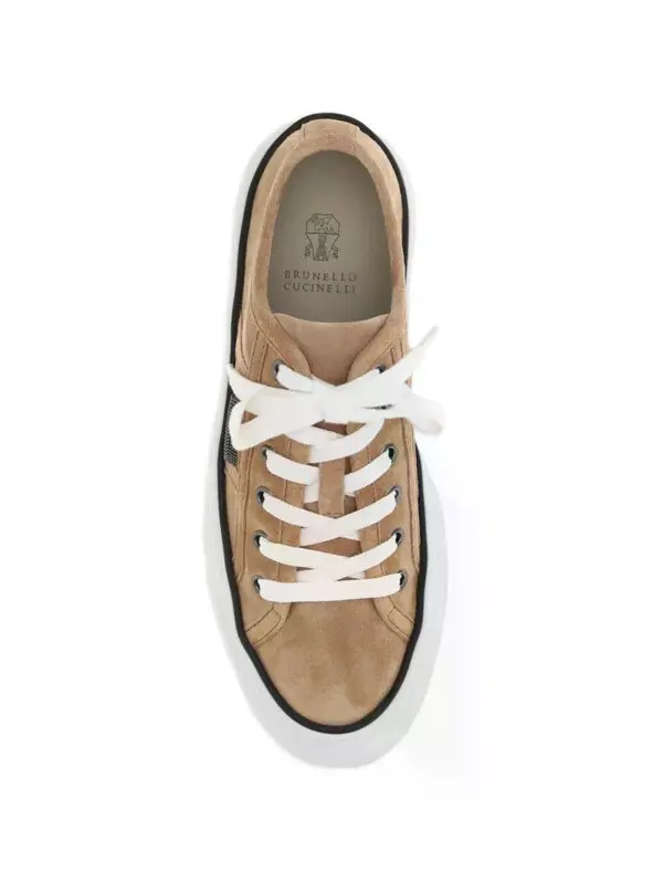 Brunello Cucinelli Monili Tab Suede Lace-up Sneakers - Neutrals