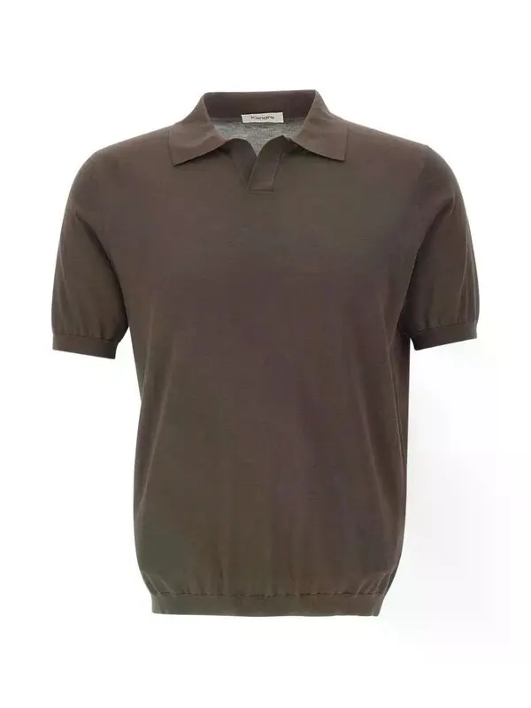 KANGRA Ribbed Short-sleeve Polo-collar T-shirt - Brown