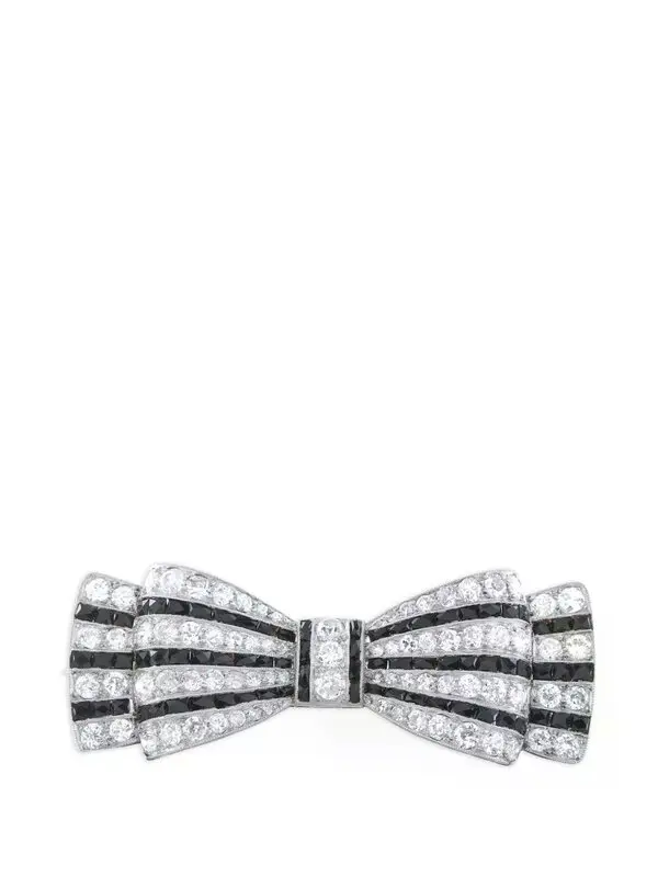 LB EXCLUSIVE Art Deco Bow Diamond And Onyx Brooch - Silver