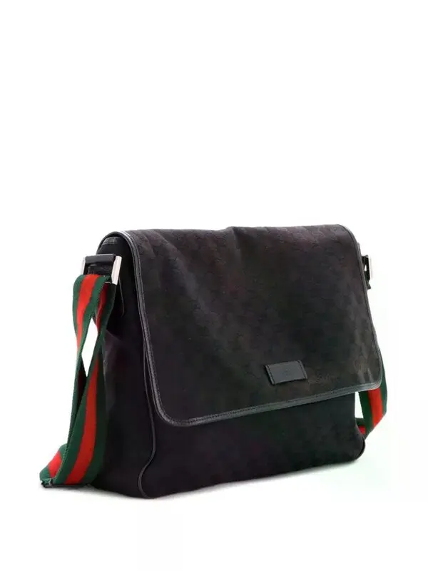 Gucci Web Strap Flap Messenger Gg Canvas Medium Crossbody Bag