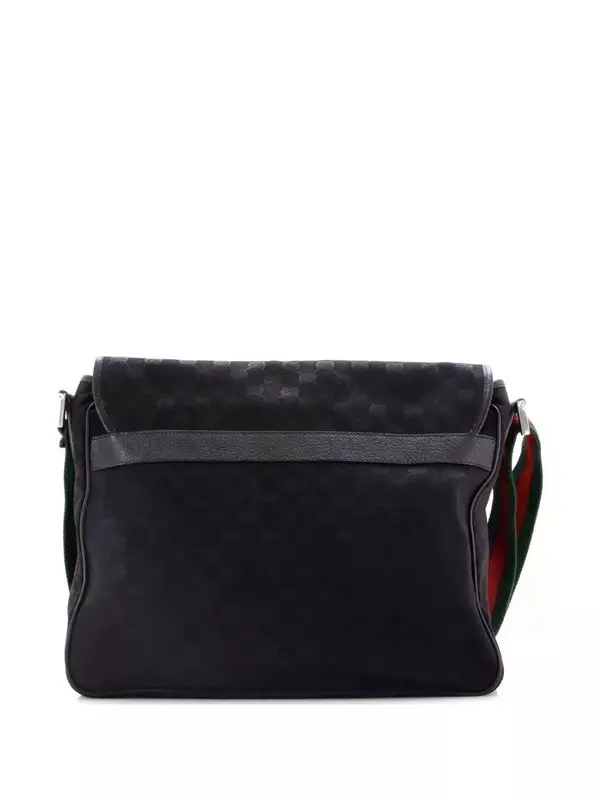 Gucci Web Strap Flap Messenger Gg Canvas Medium Crossbody Bag