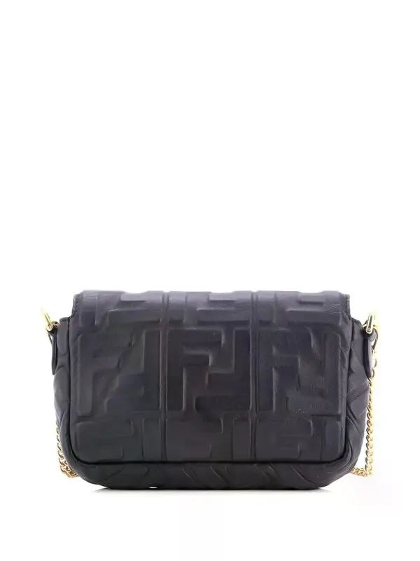 Fendi Baguette Nm Bag Zucca Embossed Leather Mini - Black