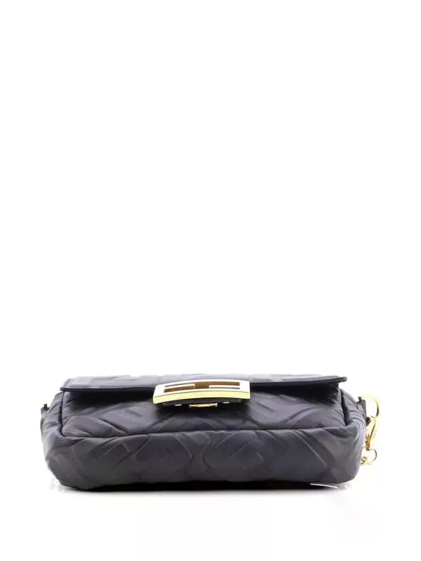 Fendi Baguette Nm Bag Zucca Embossed Leather Mini - Black