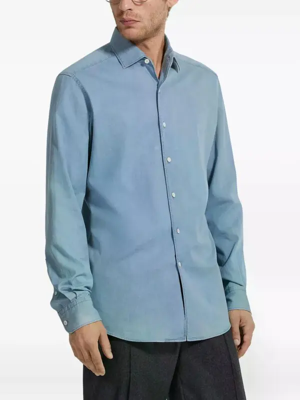 Zegna Cotton Long-sleeve Shirt - Blue