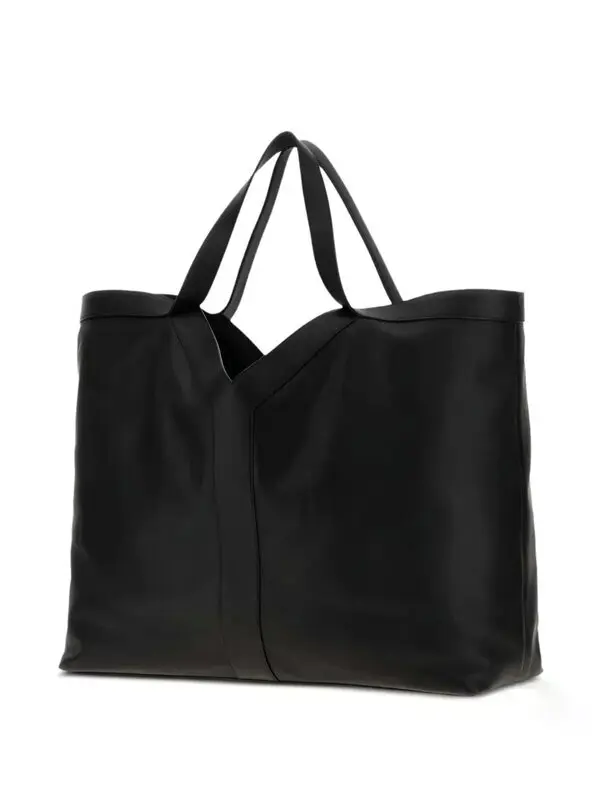 Saint Laurent V-neck Calfskin Tote Bag - Black