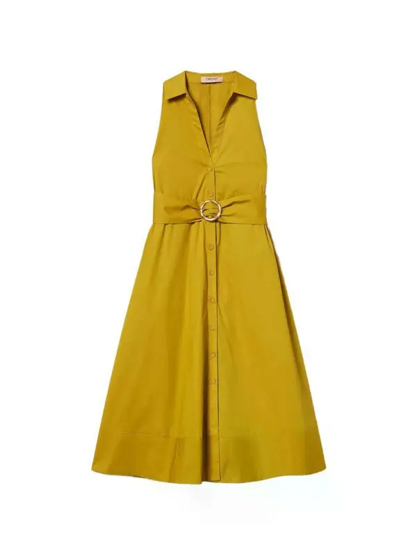 TWINSET Sleeveless V-neck Midi Shirt Dress - Yellow