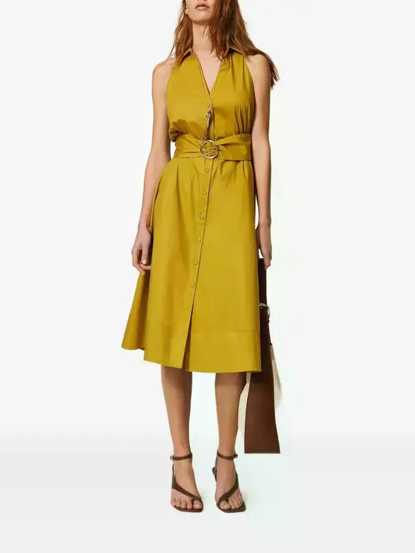 TWINSET Sleeveless V-neck Midi Shirt Dress - Yellow