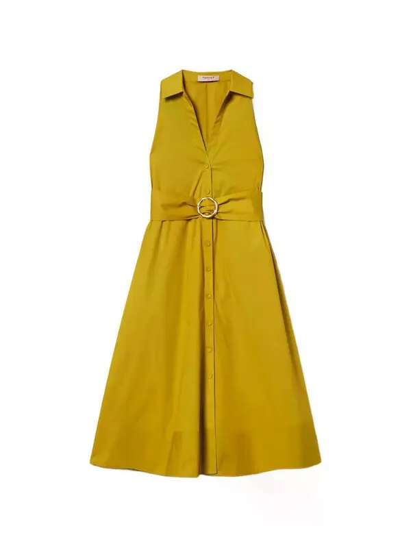 TWINSET Sleeveless V-neck Midi Shirt Dress - Yellow