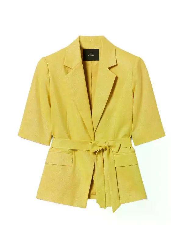 TWINSET Belted Blazer With Short Sleeves - Yellow
