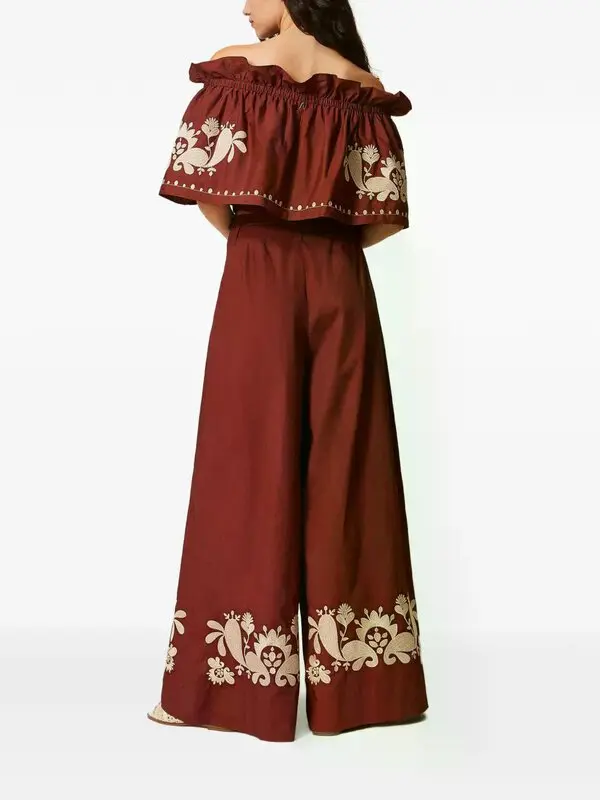 TWINSET Floral-embroidered Palazzo Trousers