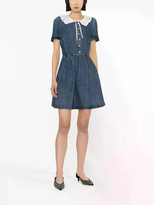 SELF-PORTRAIT Lace-trim Denim Mini Dress