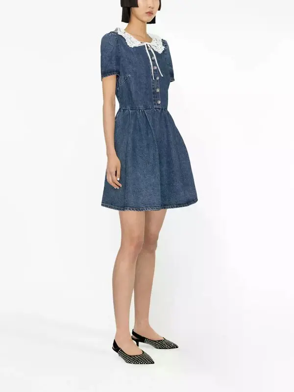 SELF-PORTRAIT Lace-trim Denim Mini Dress