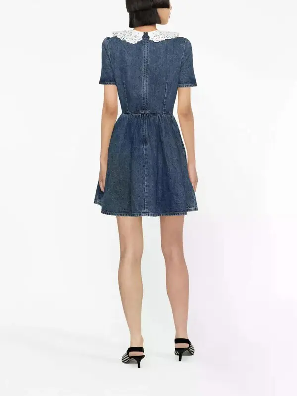 SELF-PORTRAIT Lace-trim Denim Mini Dress