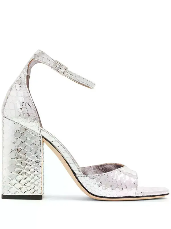 Paris Texas Fiona Metallic Croc-effect Block Heel Sandals