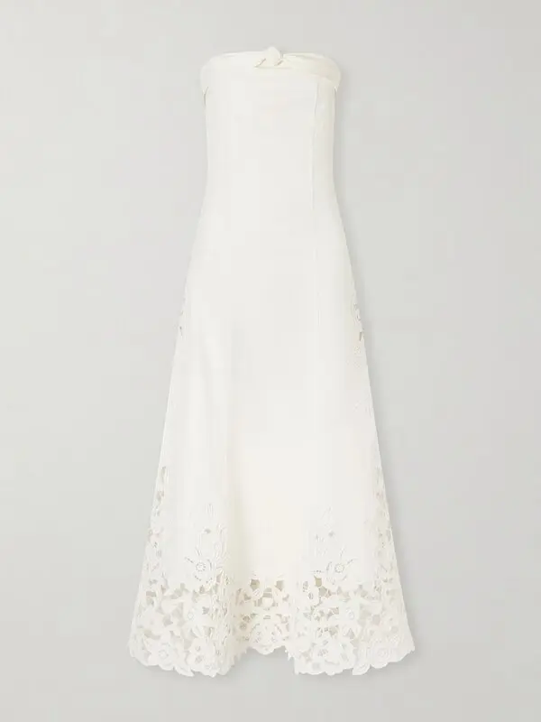 Cult Gaia Embroidered Linen Midi Dress - Off-white
