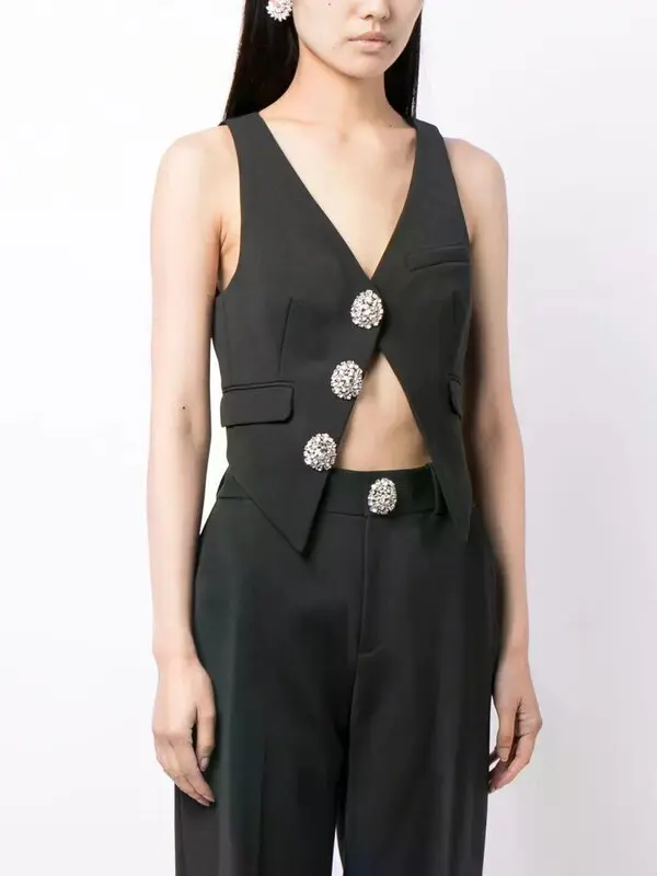 AREA Crystal-embellished V-neck Top - Black