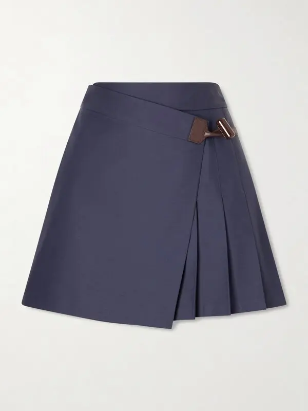 Loewe Pleated Leather-trimmed Mini Skirt - Blue