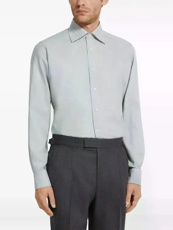 Zegna Point-collar Long-sleeves Shirt - Blue