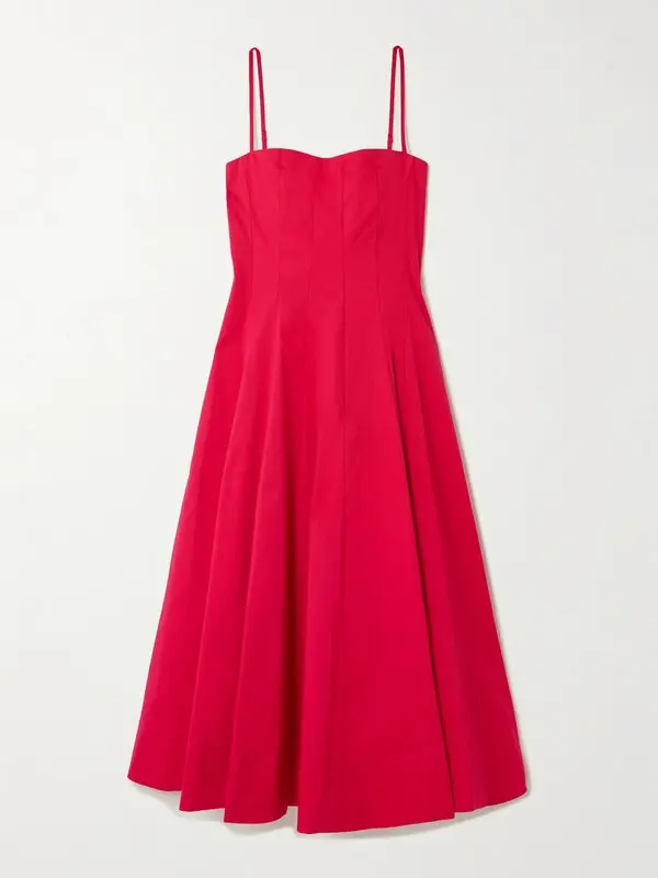 Staud Wylie Paneled Cotton-blend Poplin Midi Dress - Red