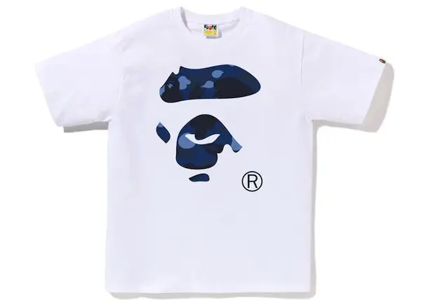 A BATHING APE Camo Ape Face Tee Shirt - White/navy Blue